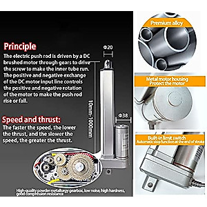 Electric Heavy Duty Linear Actuator Motor DC 12V 24V 50mm - 800mm High Speed/Low Speed Max. 2000N Waterproof IP65 Electric Stand Lifting Rod(60mm/s-250N(25KG),12V-100mm)