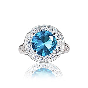 CKHAO Women's Ring - 16mm Silver Plated Blue Gemstone Ring Women Jewelry WK2009BLUE (7)