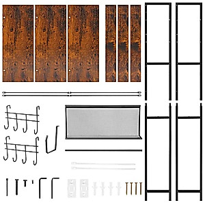 Devo Over The Toilet Storage, 4-Tier Bathroom Organizer, Wooden Bathroom Storage Shelf, with 8 Hooks and Toilet Paper Hook for Laundry, Balcony, Porch, Kitchen (Rustic Brown 2)