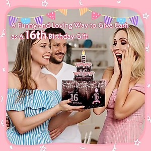 Meiidoshine Sweet 16th Birthday Money Box for Cash Gift, Surprise Pull Out Money Gift Box with 100Pcs Transparent Bags - Fun Ways to Give Cash as A 16th Birthday Gift for Girls