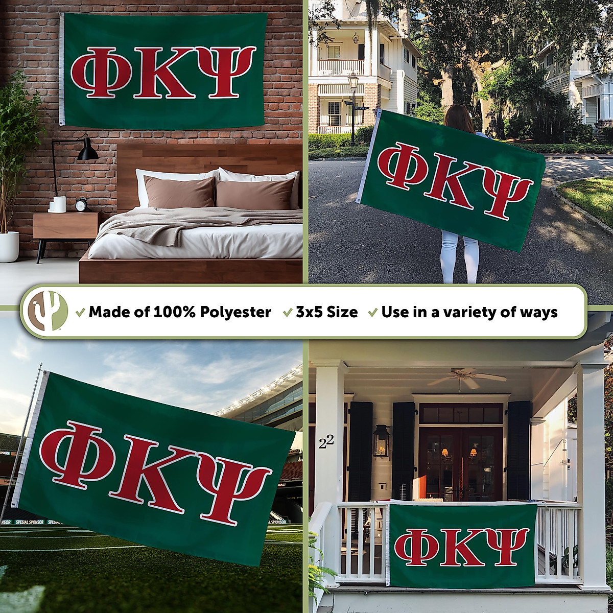 Desert Cactus Phi Kappa Psi Flag letter Fraternity Greek Banner Large 3x5 feet Sign Decor Phi Psi