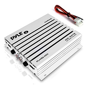 Pyle Hydra Marine Amplifier - Upgraded Elite Series 400 Watt 4 Channel Audio Amplifier - Waterproof, 12 volt, Dual MOSFET Power Supply, GAIN Level Controls, RCA Stereo Input & LED Indicator (PLMRA400)