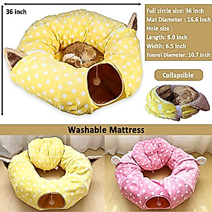 AUOON Cat Tunnel Bed with Central Mat,Big Tube Playground Toys,Soft Plush Material,Full Moon Shape for Kitten,Cat,Puppy,Rabbit,Ferret,Yellow