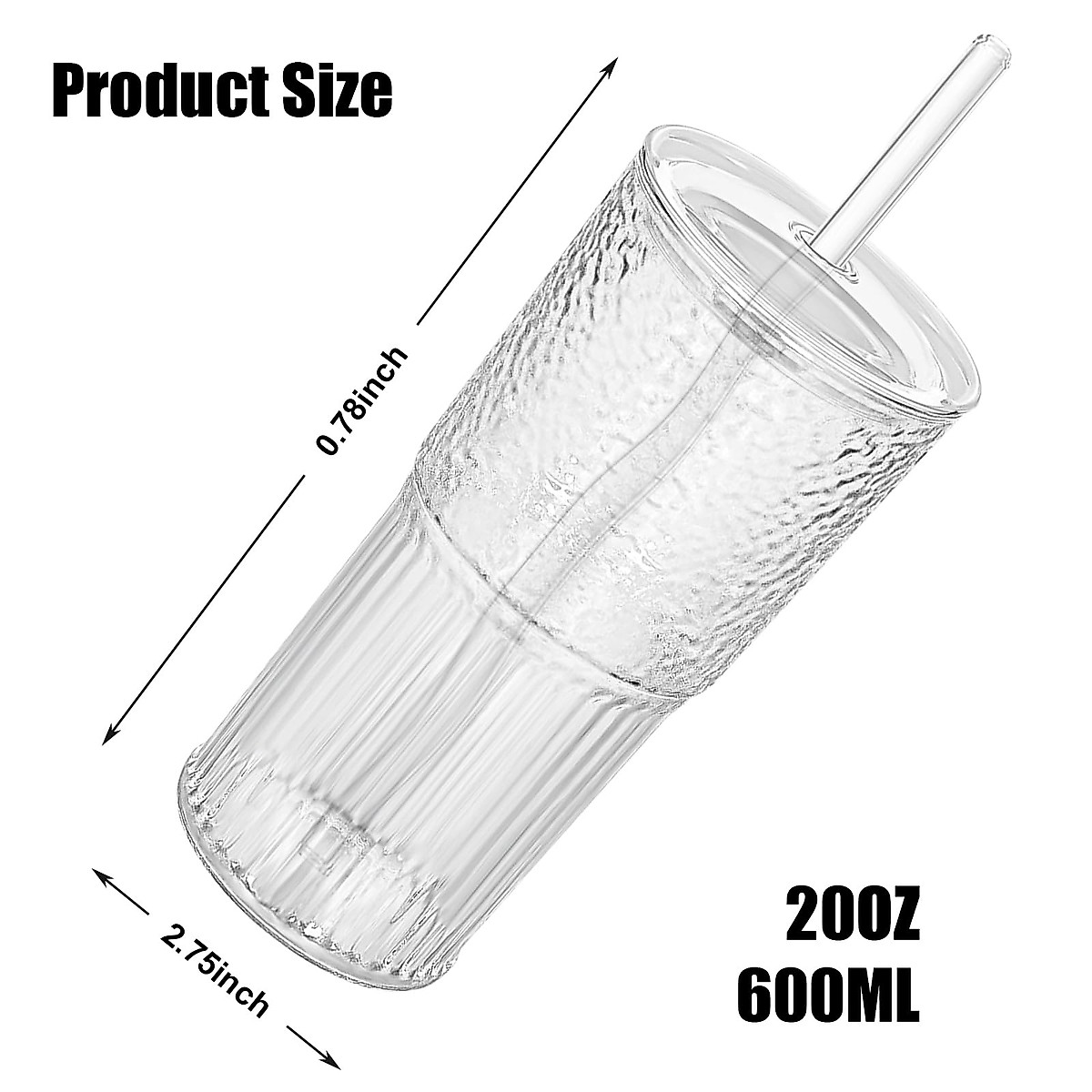 20oz Glass Cups With Lids and Glass Straws, 2 Pack High Borosilicate Iced Coffee Glass Tumbler, Wide Mouth Smoothies, Bubble Tea, Juice, Milk, Cocktails Jars, Travel Mugs
