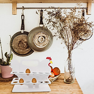 DOITOOL Fridge Egg Holder Wooden Egg Holder Chicken Shape Egg Dispenser Rack Egg Display Stand Egg Holder Carrier with Handle for Home Kitchen Accessory Tray