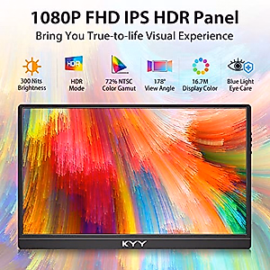 KYY Portable Monitor Latest 15.6'' FHD 1080P USB-C HDMI Laptop Monitor w/Smart Cover Bag & Dual Speakers, External HDR Computer Screen, Travel Gaming Monitor for PC MAC Phone Xbox PS4/5 Switch