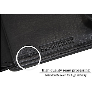 Frentree Men's Trifold Nappa Leather Wallet, 15 Card Slots, RFID Protection, Portrait Format, Black