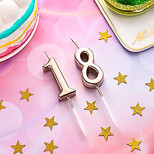 18th Birthday Candles Cake Number 18 Candles Happy Birthday Cake Candles Topper Decoration Cake Topper Numeral Candles for Birthday Wedding Anniversary Celebration Favor, Champagne Gold