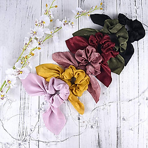 6PCS Hair Scrunchies Satin SilkRabbit Bunny Ear Bow Bowknot Scrunchie Bobbles Elastic Hair Ties Bands Ponytail Holder for Women Accessories 01 Classic color