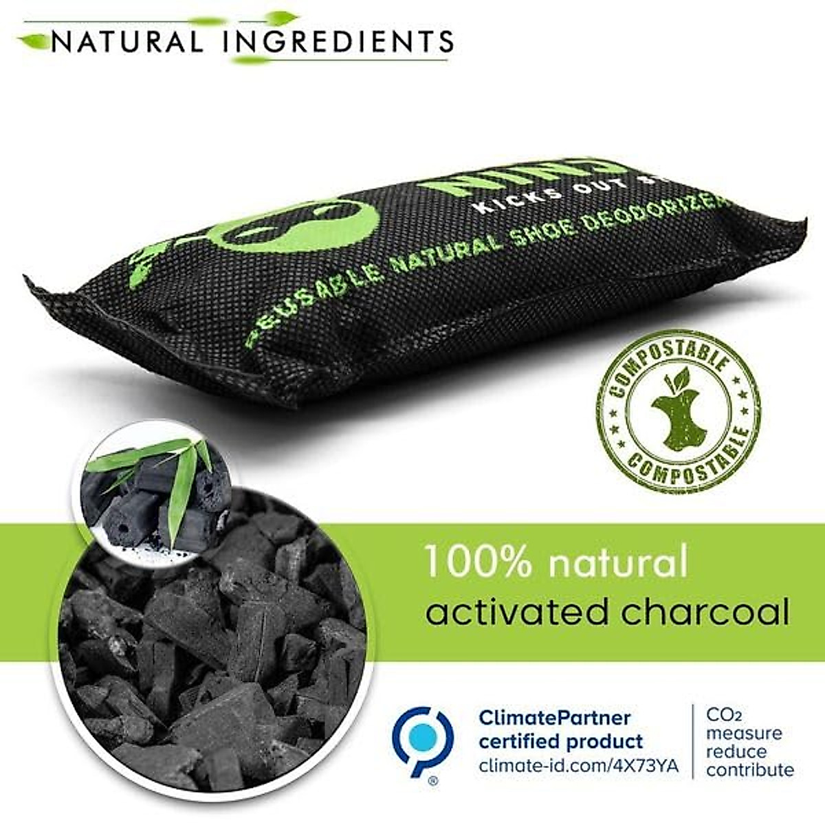 Shoe Deodorizer Inserts - Shoe Odor Eliminator - Activated Charcoal to Absorb Shoe Smell - Pack of 2 Shoe Smell Eliminator with Nail Clippers