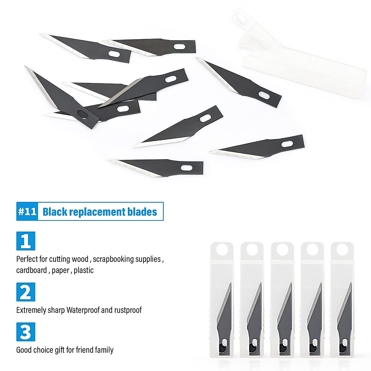 EHDIS Precision Craft Hobby Knife Blades 11# Knife Blades Refill Hobby Art Blades Cutting Tool with Storage Case for Craft, Hobby, Scrapbooking, Stencil (50)
