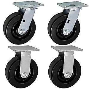 ICON Caster Wheels 6" x 2" PHN Heavy Duty Industrial Casters, Top Plate 4" x 4.5", Black, 2 Rigid 2 Swivel, Non-Marking Phenolic Wheel, Load Capacity 4800 lbs. per Set (4-Pack)