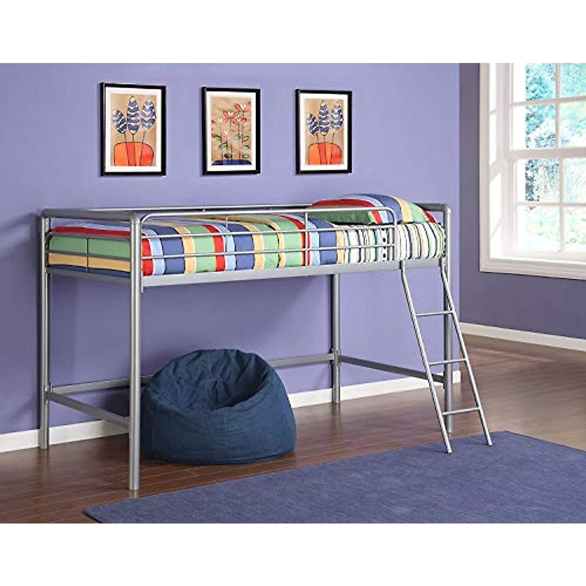 DHP Junior Loft Bed Frame with Ladder, Twin, Silver