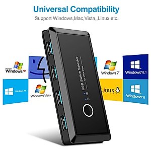 USB 3.0 Switcher Selector 2 Computers Sharing 4 USB Devices KVM Switch Hub Adapter for Keyboard Mouse Printer Scanner U-Disk, Hard Drives, Headsets, KVM Console Box Compatible with Mac/Windows/Linux