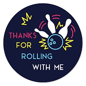 Bowling thanks for rolling stickers, 2 Inch Girl Boy Birthday Party Favor Labels 40-Pack