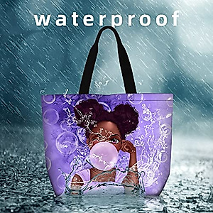 EZYES Woman Tote Bag Shoulder Bags African American Shoulder Handbag Tote Bag African Girl Blowing Bubbles Printed Satchel Handbag Woman Beach Bag