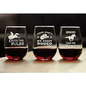 Buck the Rules - Funny Horse Stemless Wine Glass for Women & Men - Cute Funny Bday Glasses for Lovers of Horses