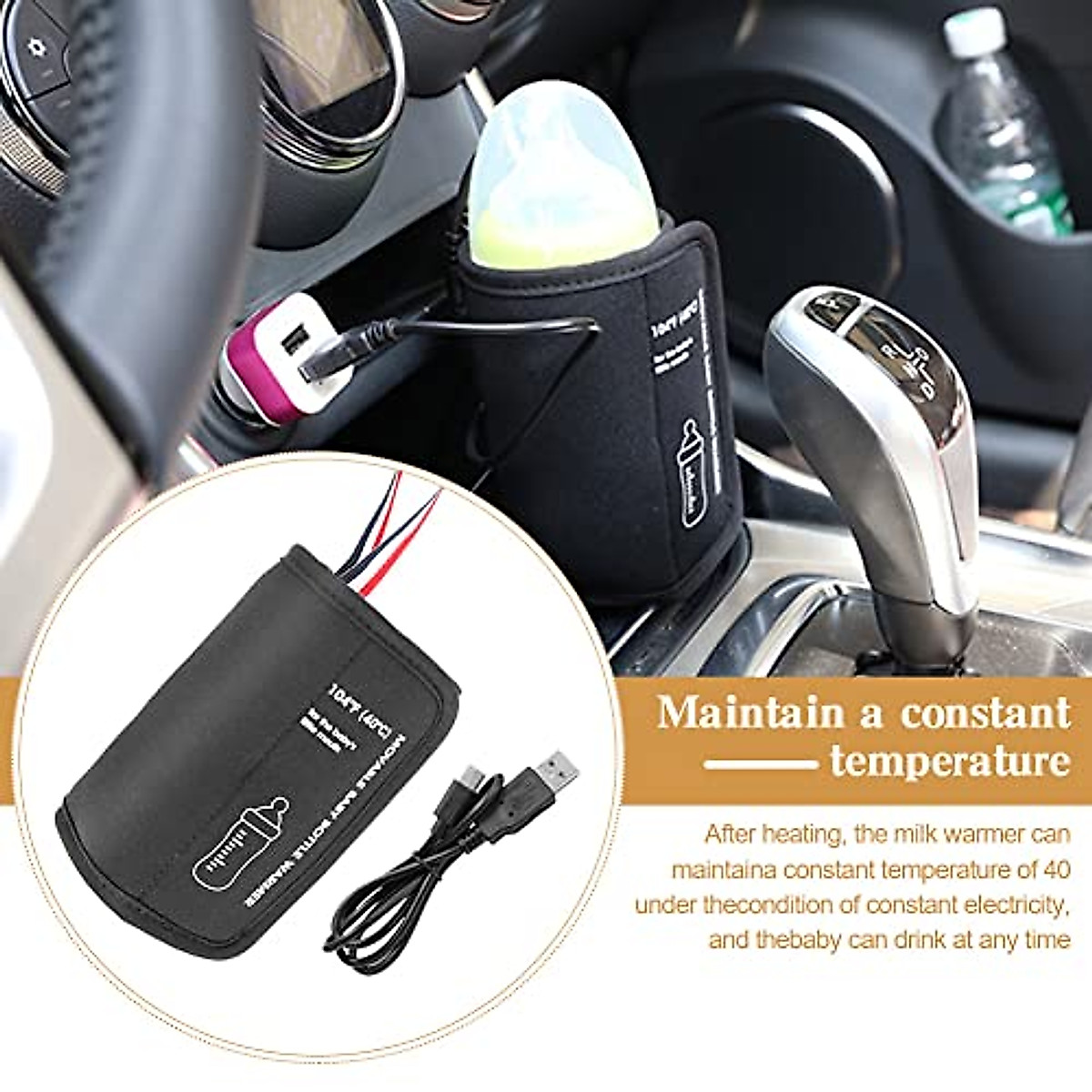 Kakalote 10V Car Baby Bottle Warmer,Portable Travel Milk Bottle Constant Temperature Feeding Bottle,USB Baby Bottle Warmer for Travel Camping(Size:4.9x3.1inch)