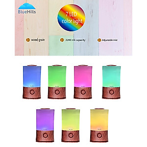 BlueHills Premium 2000 ML XL Essential Oil Diffuser Aromatherapy Humidifier for Large Room Home 40 Hour Run Huge Coverage Area 2 Liter Extra Large Capacity Diffuser High Mist Dark Wood Grain E003