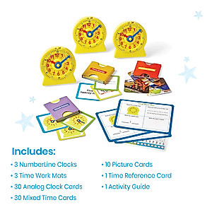 hand2mind Telling Time Basics Center Kit, NumberLine Learn to Tell Time Activity Set, Telling Time Teaching Clock Activities, Analog Classroom Clock for Kids, Math Manipulatives for Elementary School