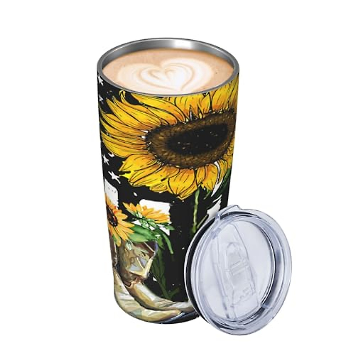 VKKOEWL Sunflower Boots America Flag Stainless Steel Insulated Tumbler 20 Oz Travel Water Bottle Coffee Mug Drink Cup With Lid Straw
