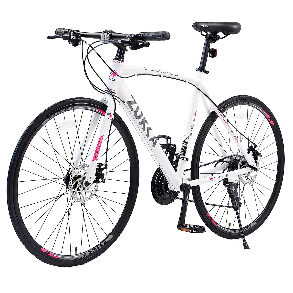 24 Speed Hybrid Bike Disc Brake 700C Road Bike for Men Women's City Bicycle (White)