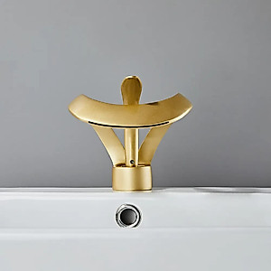 Lovedima Elegant Waterfall Single Handle 1-Hole Bathroom Vessel Sink Faucet Solid Brass Lavatory Vanity Sink Faucet,Frosted Gold
