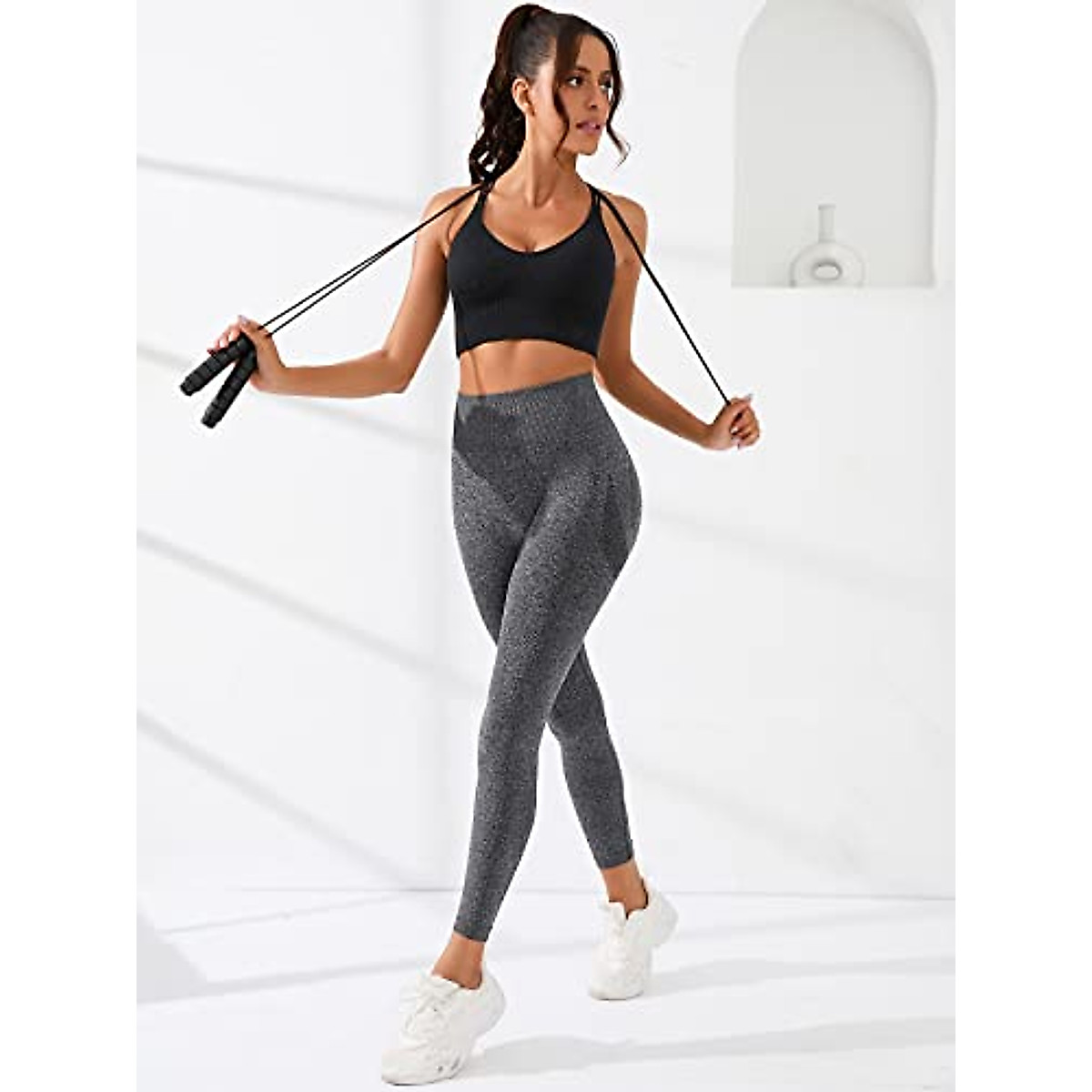 Milumia Women's Crisscross Back Workout Sports Bras Seamless Medium Support Yoga Bra Black Large