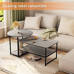 WOHOMO Coffee Table, Modern Style Coffee Tables for Living Room Marble Center Table with Storage 2 in 1Detachable Table Set,Grey Marble