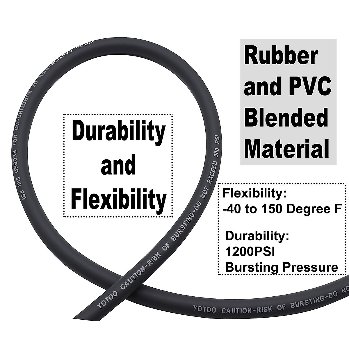 YOTOO Hybrid Air Hose 3/8-Inch by 50-Feet 300 PSI Heavy Duty, Lightweight, Kink Resistant, All-Weather Flexibility with 1/4-Inch Industrial Quick Coupler Fittings, Bend Restrictors, Gray