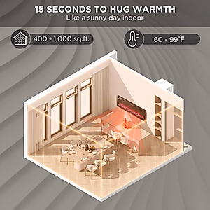 TURBRO 60” Smart WiFi Infrared Electric Fireplace with Sound Crackling and Realistic Flame, 1500W Quartz Heater, Recessed or Wall Mounted, Adjustable Flame Effects, Remote Control and App, in Flames