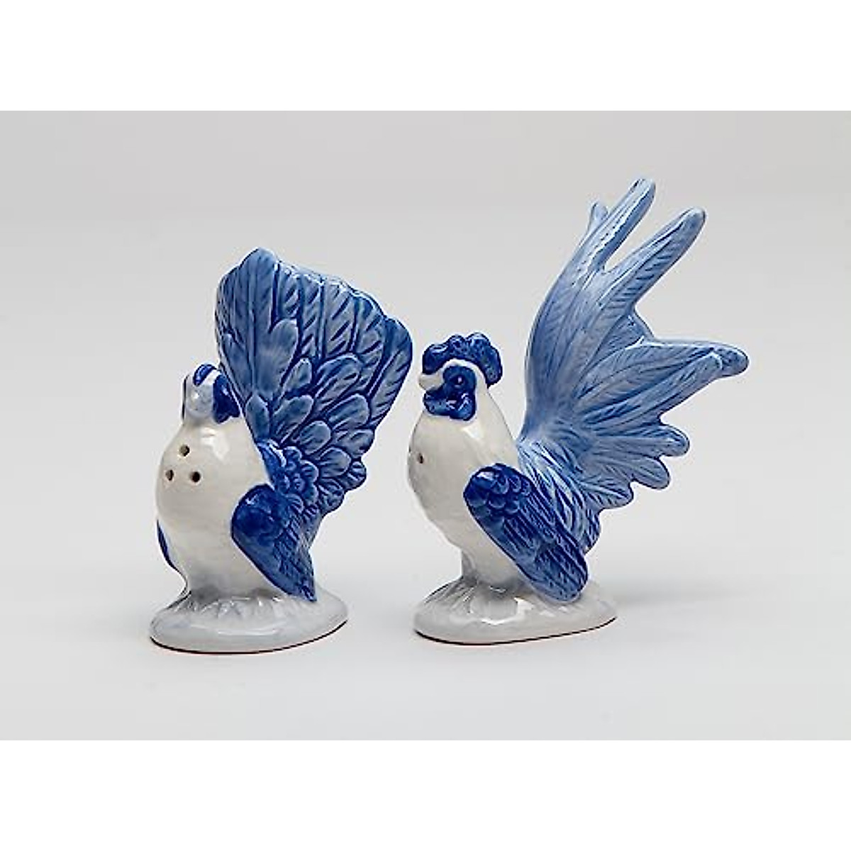 Fine Ceramic Dutch Blue Country Farmhouse Rooster & Hen Salt & Pepper Shakers Set, 3-1/2" H