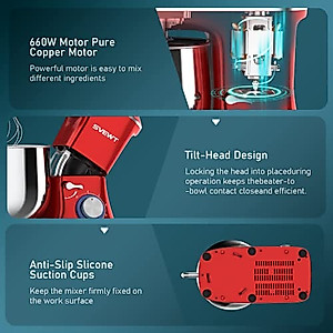 SVEWT Stand Mixer 660W 6+1 Speeds Tilt-Head Food Mixer, Kitchen Electric Mixers with 8.5-QT Stainless Steel Mixing Bowl, Dough Hook, Wire Whisk, and Beater Attachments for Most Home Cooks