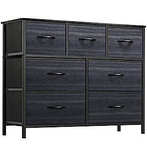 YITAHOME Dresser TV Stand, Dresser for Bedroom, Fabric Dresser with 7 Drawers, Furniture Storage Tower Cabinet for Bedroom, Living Room, Hallway, Closet, Black Wood Grain