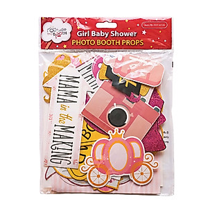 Girl Baby Shower Photo Booth Props - 41-pc Photobooth Kit with 8 x 10-Inch Sign, 60 Adhesive Pads, 45 Sticks - Baby Photo Booth Props Girl - Photo Props for Baby Shower