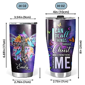 Personalized Christian Tumbler,Butterfly Faith Mug,Coffee Mug Jesus,Christian Coffee Mugs,Bible Verse Mug,Woman Of Faith Mug,Christian Travel Mug Stainless Steel 20Oz,Spiritual Gift For Women