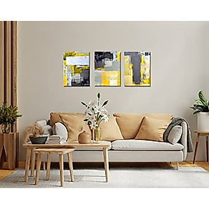 ARTINME Trendy Framed Modern Yellow and Grey Abstract Giclee Canvas Prints Wall Art Picture Living Room Bedroom Home Decorations (12 x 16 inch, Set Of 3)