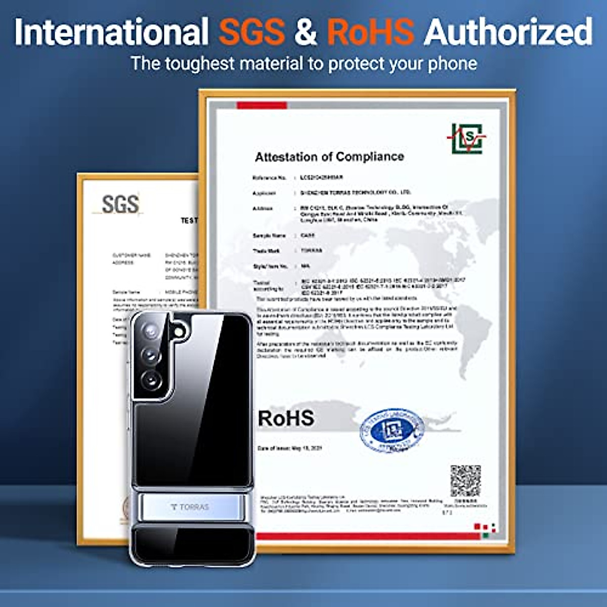 TORRAS MoonClimber Galaxy S22 Case 6.1", 6X Shockproof, 3-Way Stand, Slim Hard Kickstand, Clear