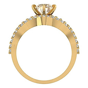 Clara Pucci 1.5ct Round Cut Laser Engraving Halo Brown Morganite Engagement Wedding Bridal Ring Band set Curved 18K Yellow Gold SZ 10.25