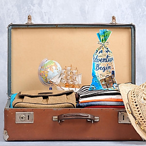 100 Pcs Adventure Awaits Party Decorations Travel Party Cellophane Bag Cello Goodie Candy Favor Bags with 100 Pcs Twist Ties, Retirement Awaits Party Supplies Decorations Gift Wrapping