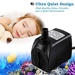 PULACO 10Watt 160GPH Submersible Fountain Pump wiht LED Light for Water Feature, Outdoor Pond, Aquarium fish tanks, Home Décor Fountain