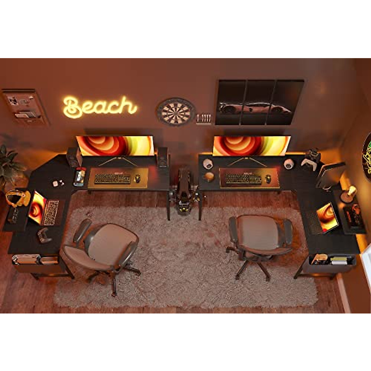 Cubiker 59.1" L-Shaped Gaming Desk, Home Office Computer Desk with Monitor Stand, Black