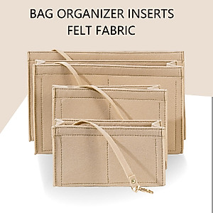 LOUKAYCCI Purse Insert Organizer for Mini dior book tote Bag Insert，Premium Purse Felt Insert Multiple Pockets (Small, Khaki)