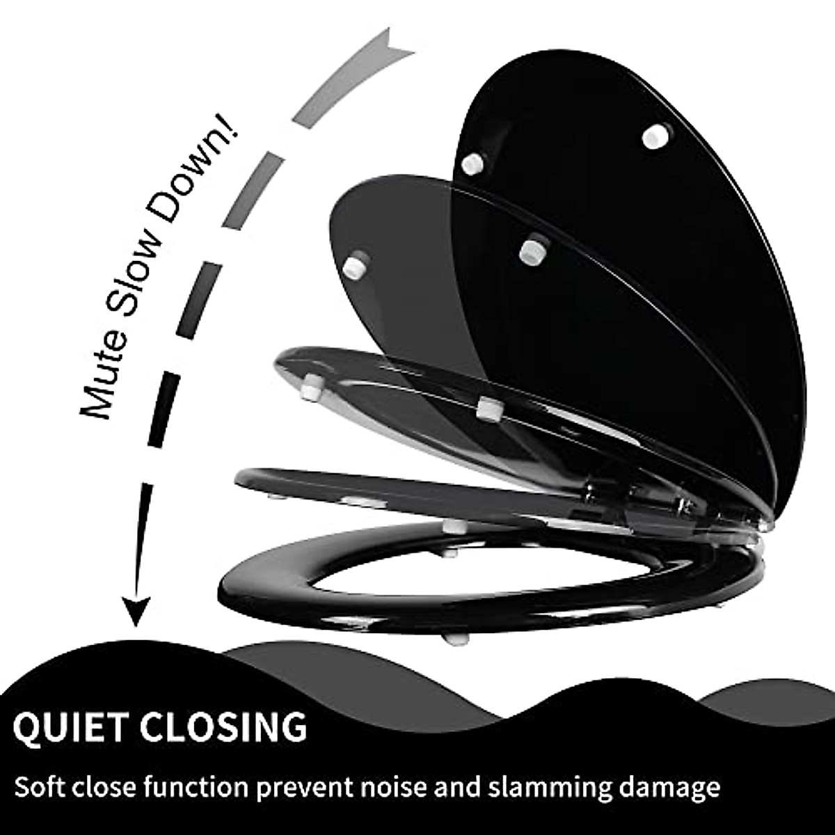 Angel Shield Toilet Seat with Zinc Alloy Hinges Quiet-Close Quick-Release Wood Molded UV Lid Easy Clean(Elongated,Black)