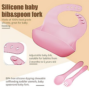 MIICASA Silicone Baby Feeding Set, Baby Led Weaning Supplies Kit With Suction Bowl & Car Plate, Bib, Spoon, Fork, Cup - Food-Grade Silicone, Dishwasher-Safe, No BPAs - For 3+ Months