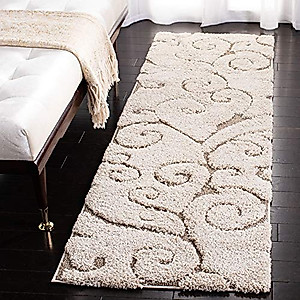 SAFAVIEH Florida Shag Collection 2'3" x 21' Cream/Beige SG455 Scrolling Vine Graceful Swirl Textured Non-Shedding Living Room Bedroom Dining Room Entryway Plush 1.2-inch Thick Runner Rug