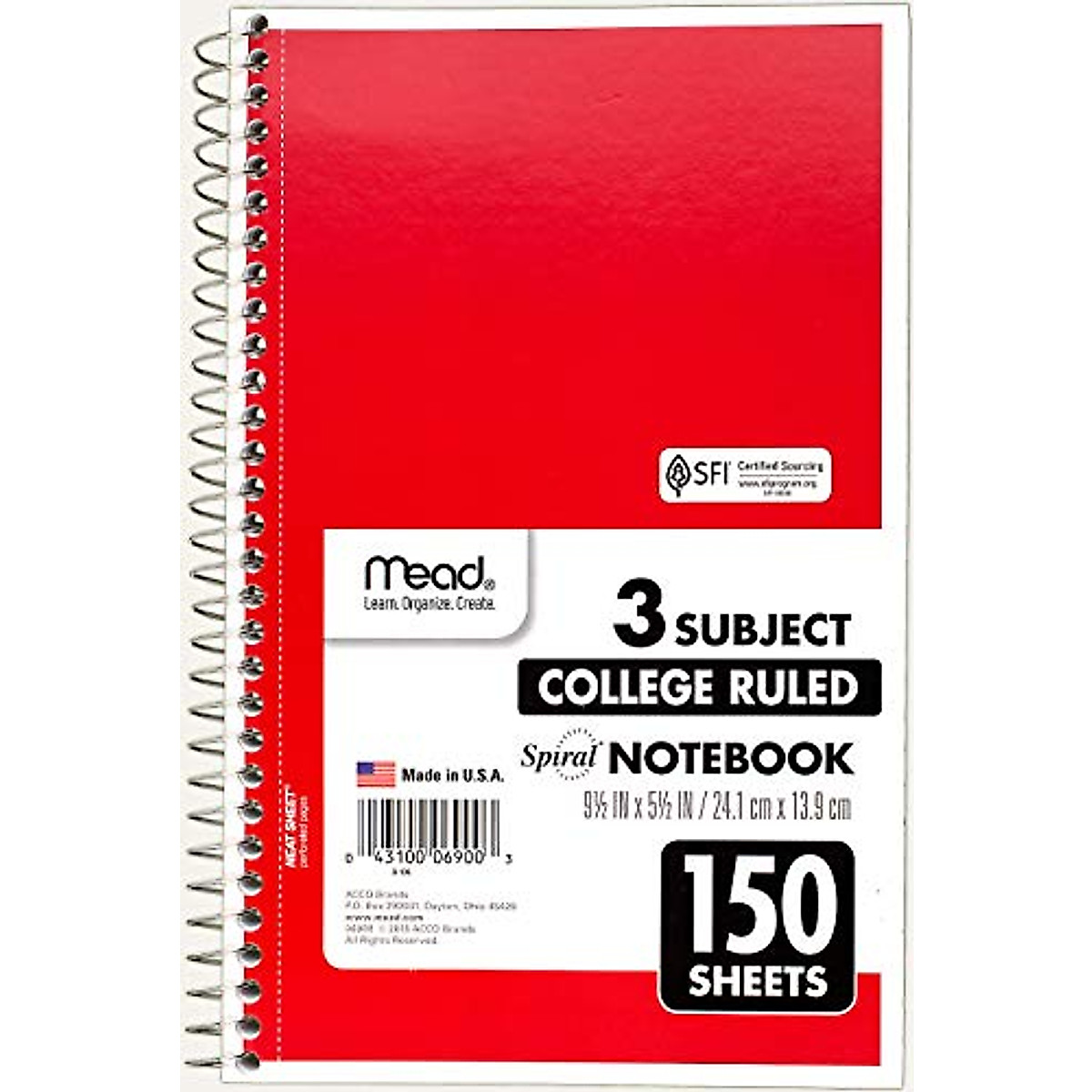 Mead 3-Subject Wirebound College Ruled Notebook, 9.5" x 5.5", Pack Of 10 (06900)