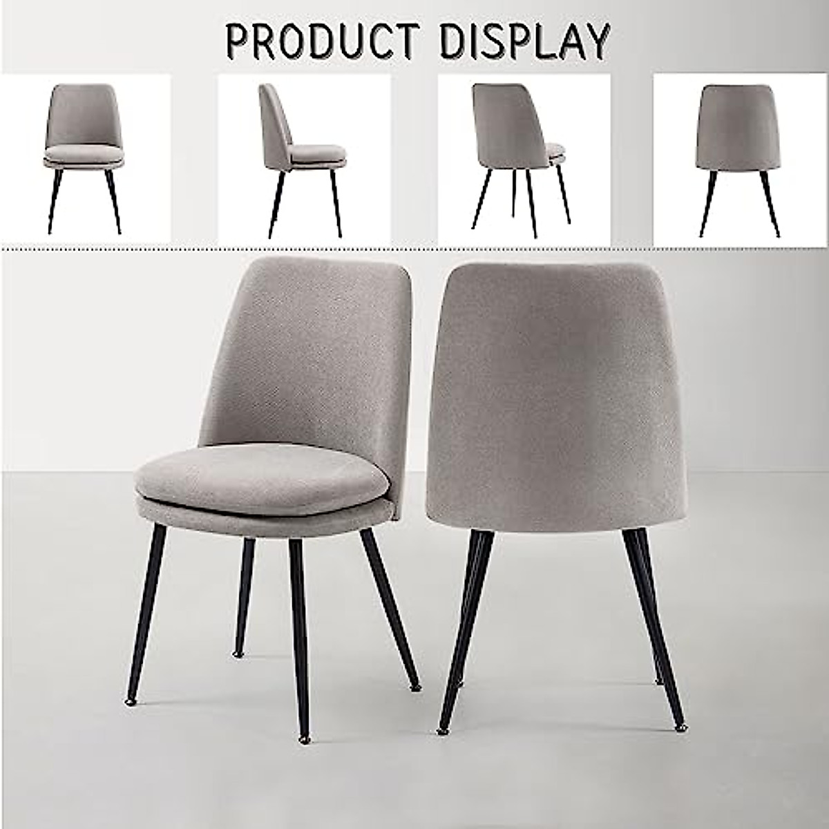 DRAGON GATE Modern Upholstered Dining Chairs Set of 2 with Seat Cushion, Armless Side Chair with Metal Legs for Dining Room Kitchen, Living Room (Fabric Light Gray 2PCS)