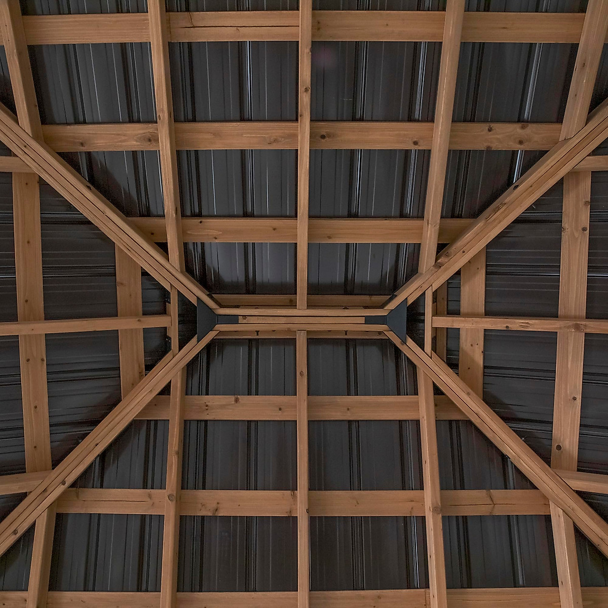 Backyard Discovery Barrington 12' x 10' Cedar Wood Outdoor Gazebo Pavilion with Hardtop Galvanized Steel Hip Roof, Snow Support, Wind Resistance, PowerPort, Shade for Garden, Patio, Deck, Entertaining