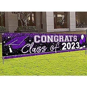 Large Class of 2023 Banner Purple Congrats Grad Banner Backdrop Graduation 2023 Yard Sign for Graduation Party Supplies Graduation Decorations 2023 (Purple)